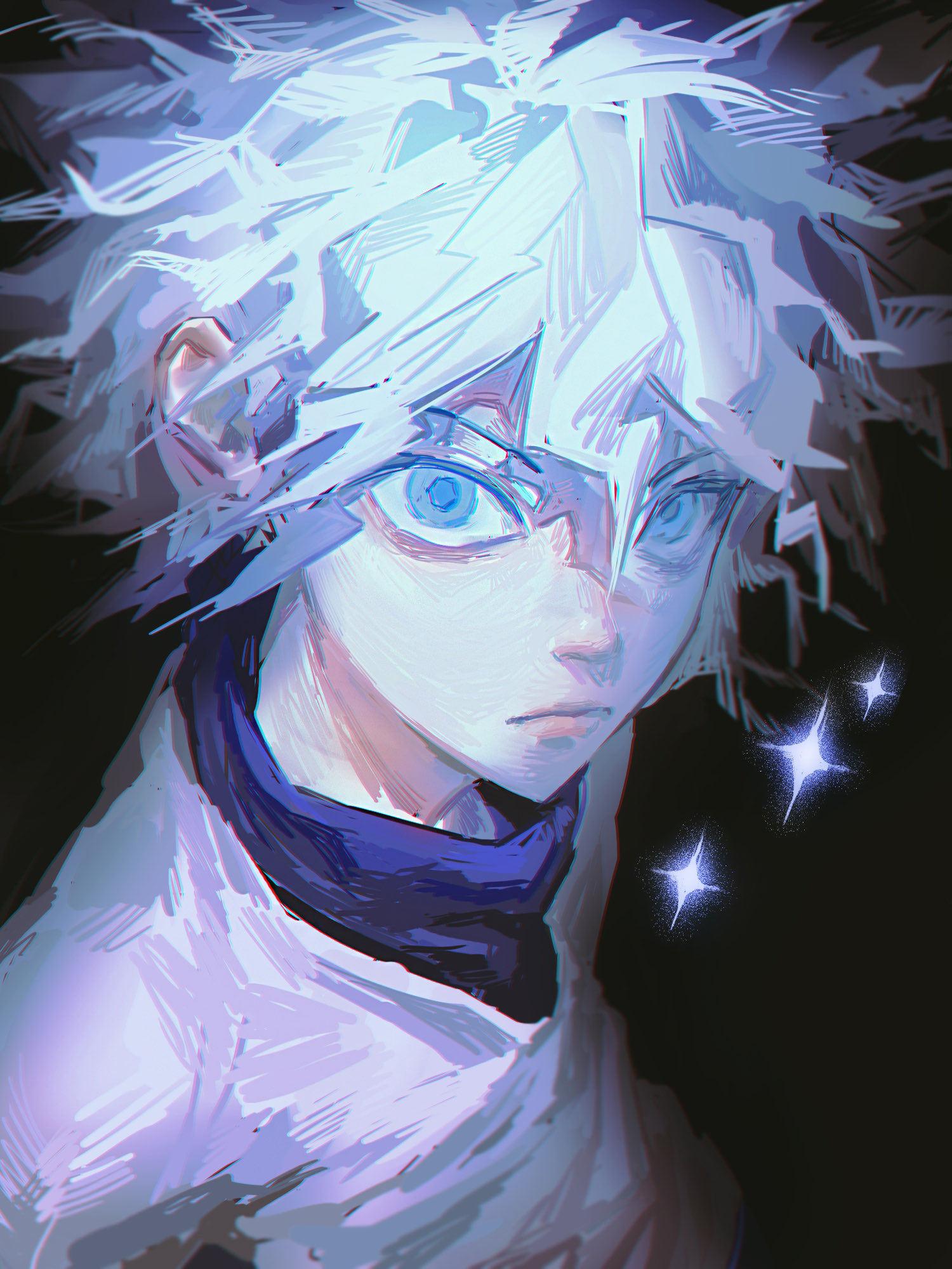 Safebooru - 1boy black background blue eyes corraboar electricity from ...