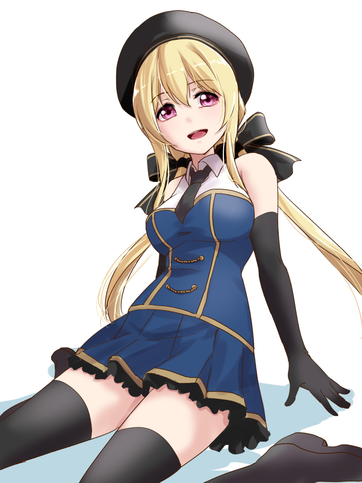 Safebooru - 1girl arms at sides assault lily bare shoulders beret black bow black footwear black ...