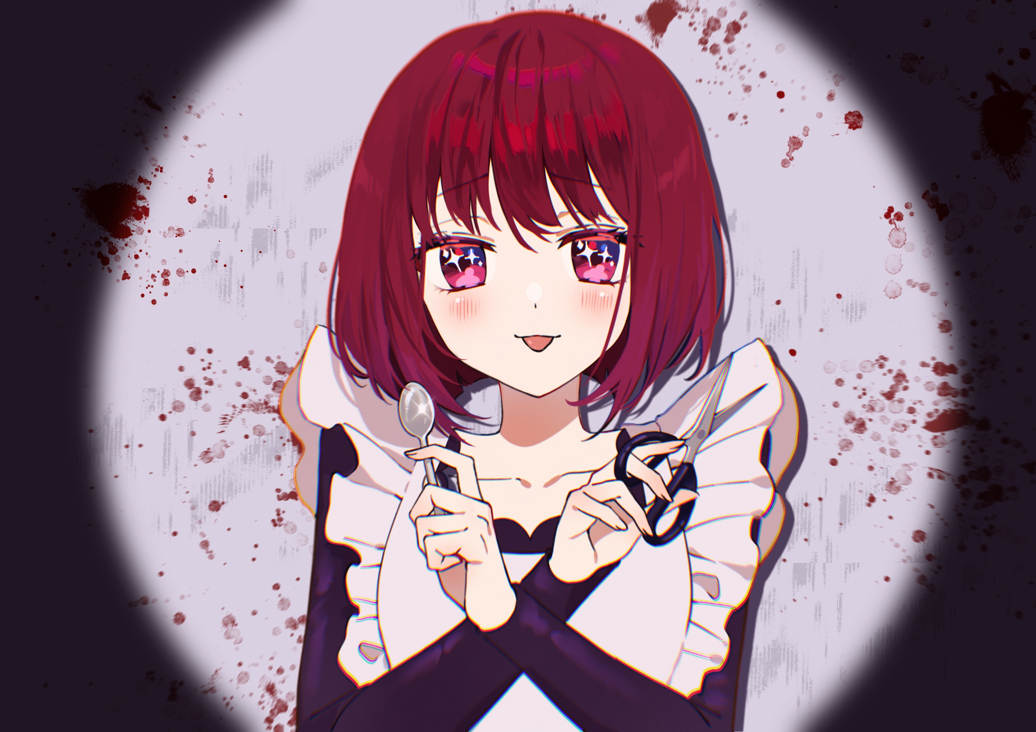 Safebooru - 1girl absurdres apron arima kana blood blood on wall blood splatter blush bob cut ...