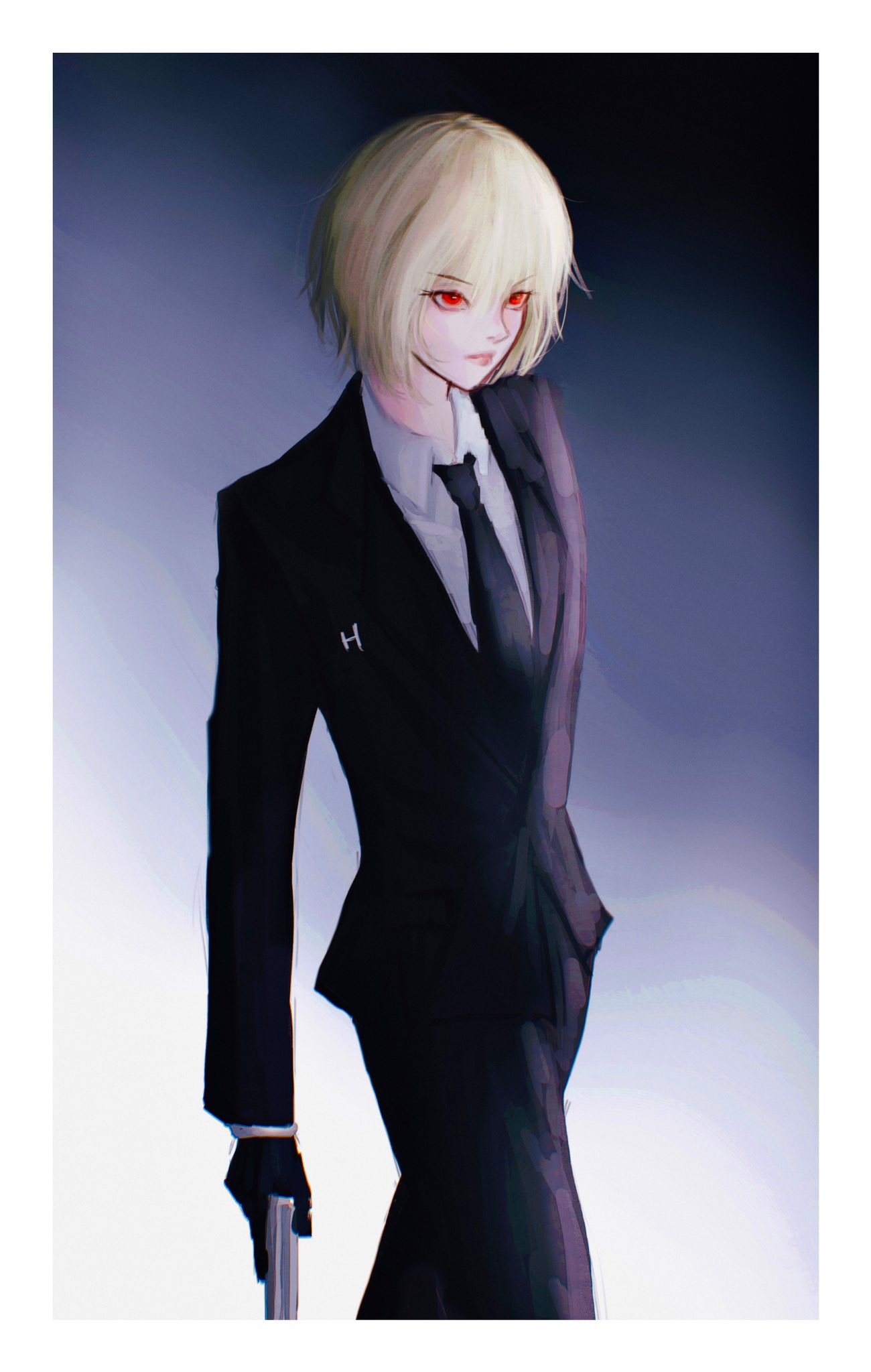 Safebooru - 1other androgynous black gloves black pants black suit blonde hair collared shirt ...