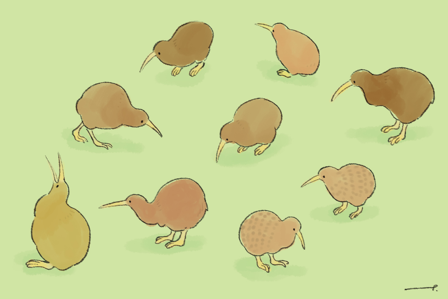 Safebooru - animal focus bird commentary request dated commentary green background kiwi (bird ...