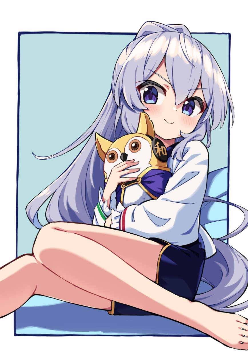 Safebooru - 1girl adapted costume animal barefoot bird blue eyes blue skirt blush closed mouth ...