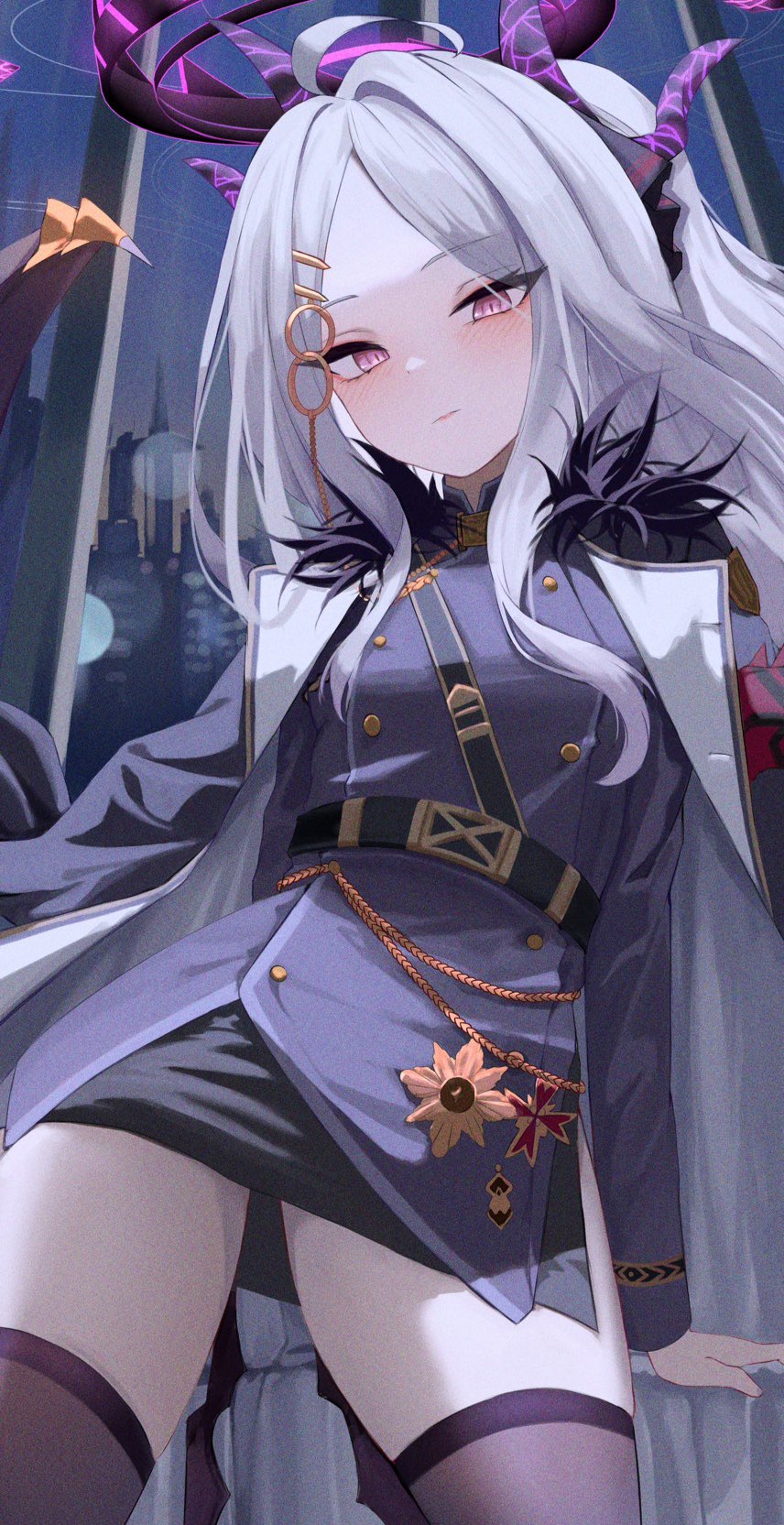Safebooru - 1girl ahoge arms behind back belt black skirt blue archive blush closed mouth coat ...