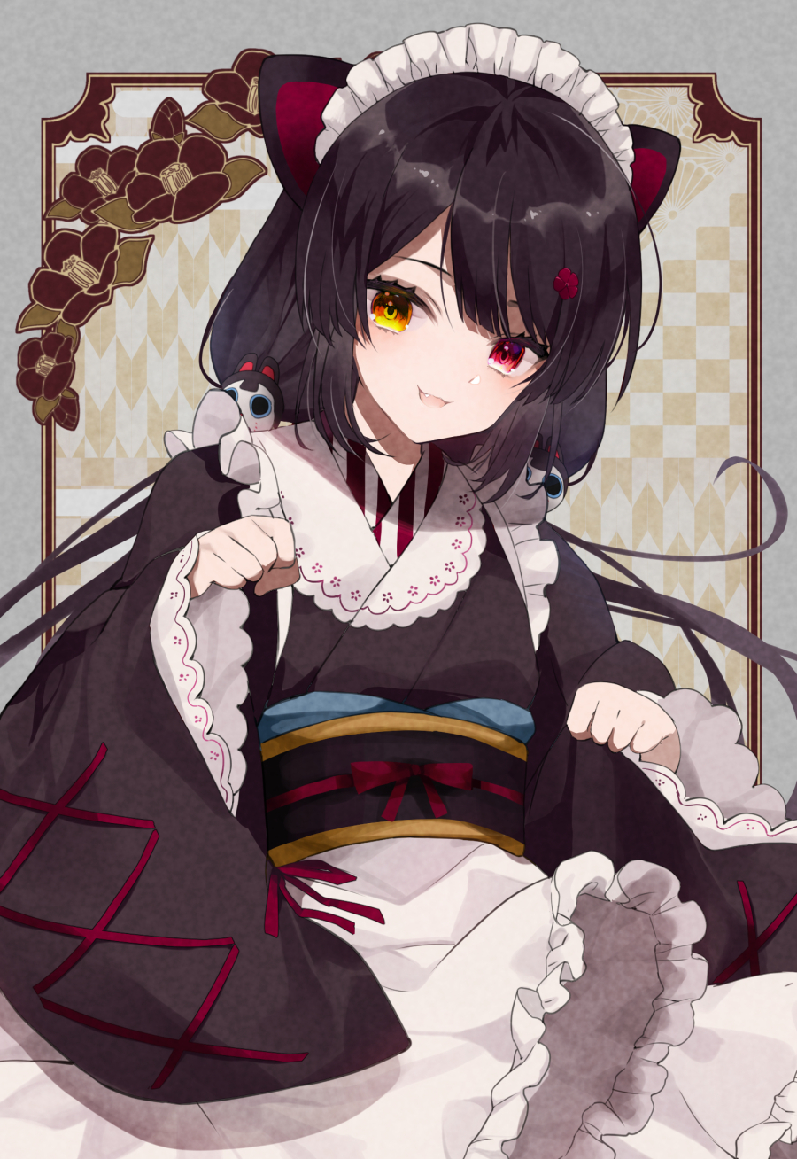 Safebooru - 1girl :d animal ears apron ariko youichi brown hair dog ears dog girl frilled apron ...