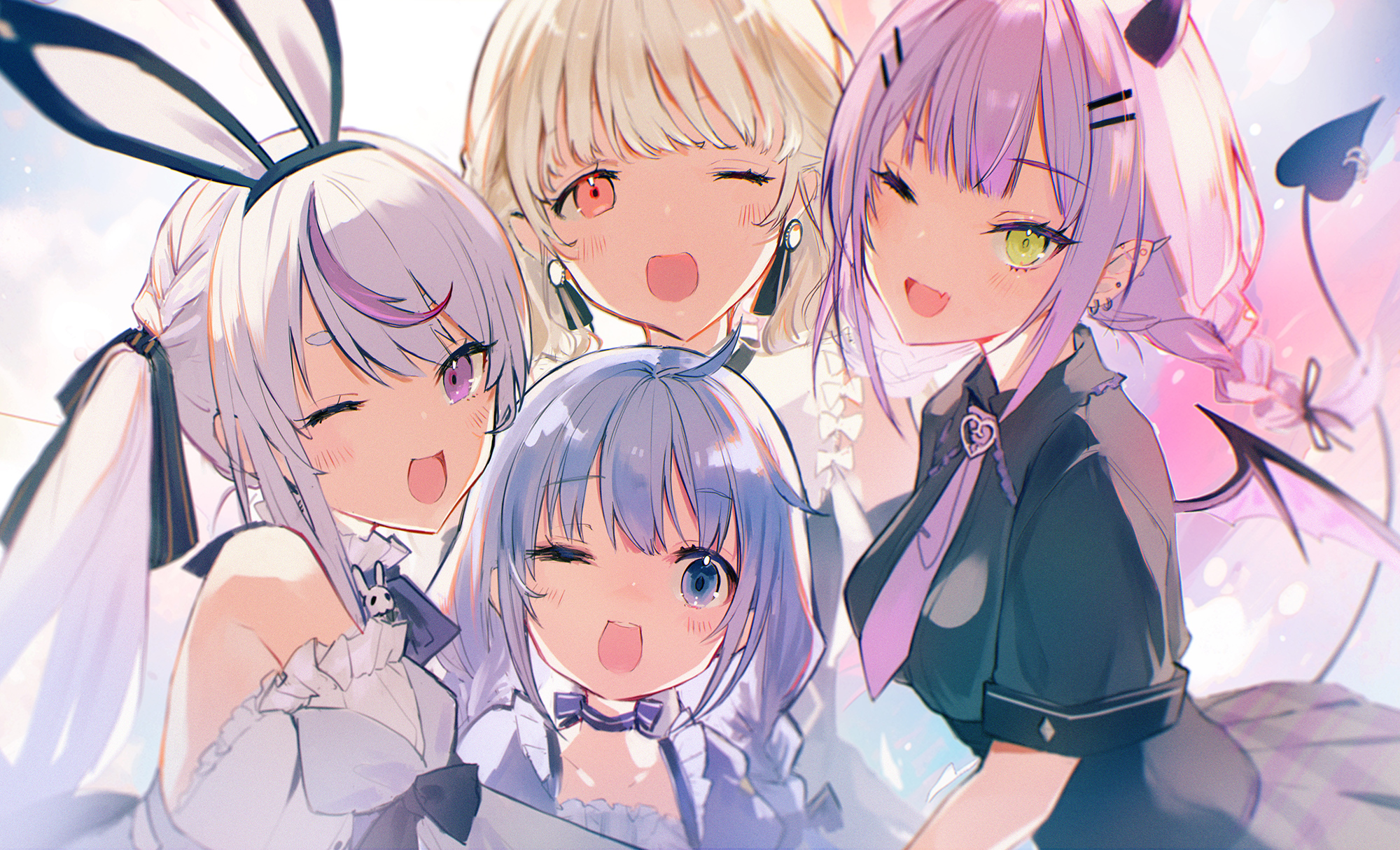 Safebooru - 4girls ;d animal ears backless dress backless outfit bare shoulders black dress ...