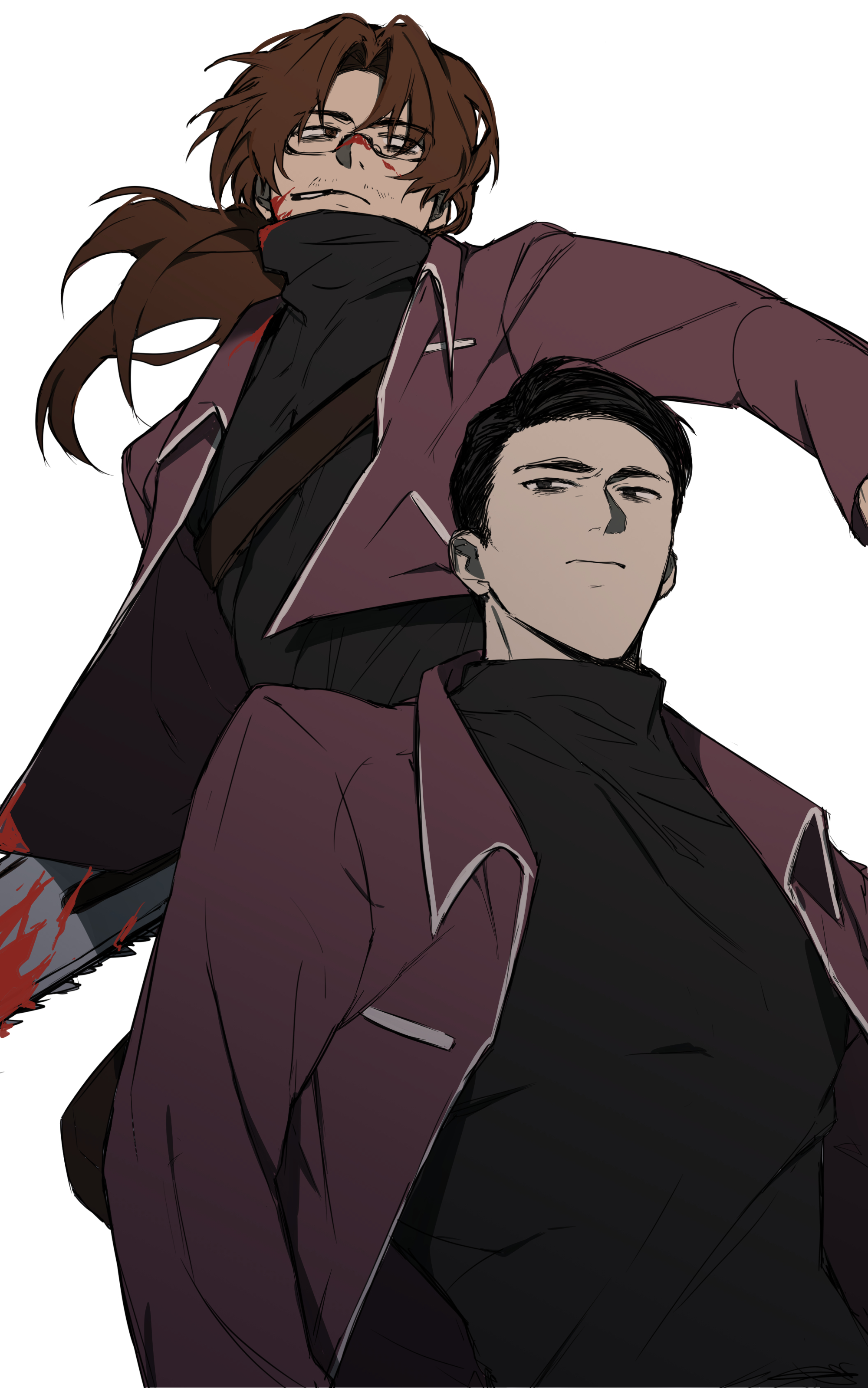 Safebooru - 2boys absurdres black eyes black hair black shirt blood brown eyes brown hair ...