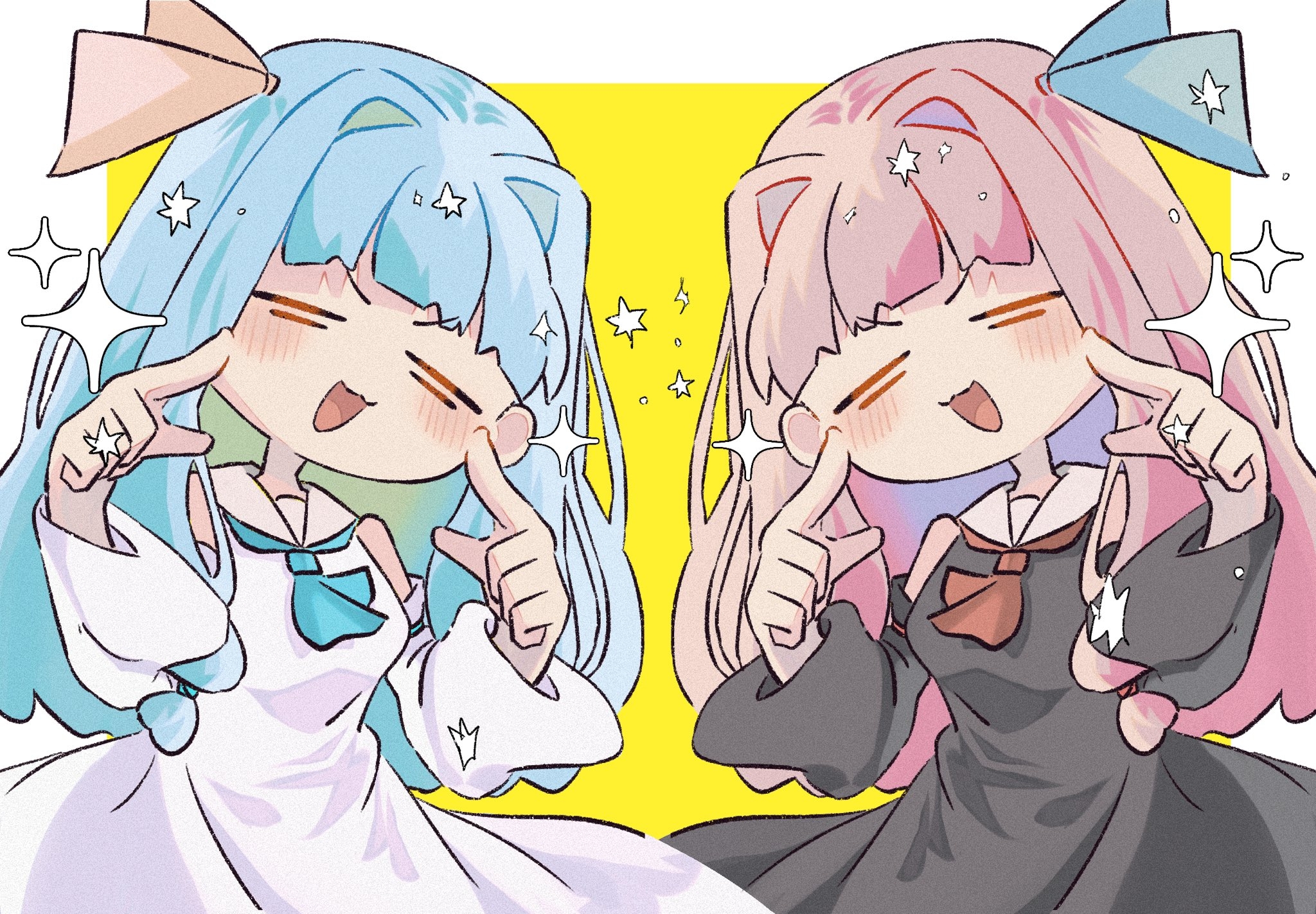 Safebooru - 2girls = = black dress blue hair blue neckerchief blue ribbon blunt bangs blush ...