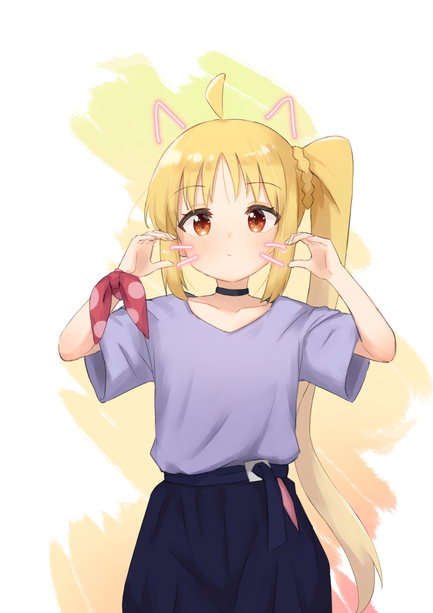 Safebooru - 1girl ahoge black choker blonde hair blue pants blush bocchi the rock! braid choker ...