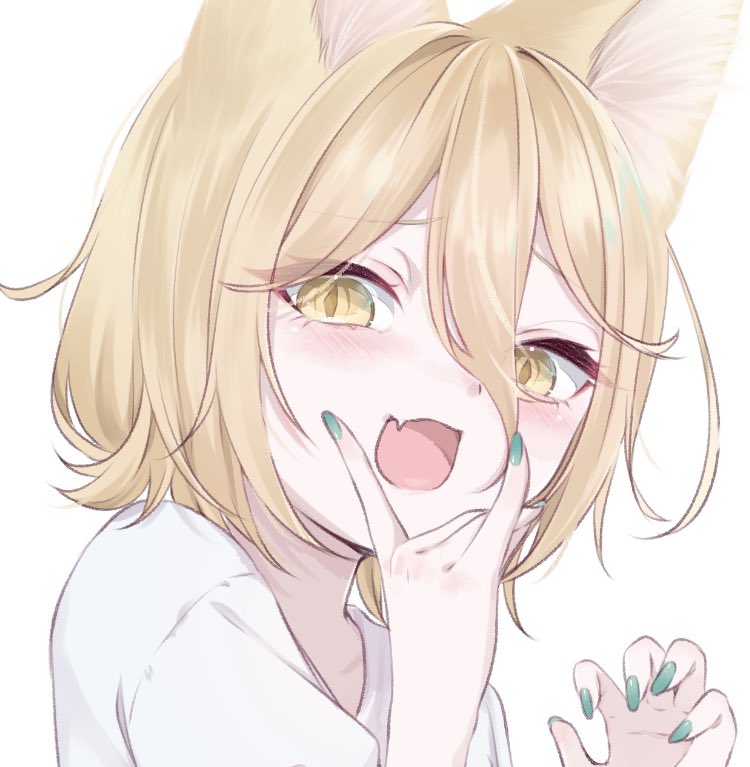 Safebooru - 1girl :d animal ear fluff animal ears brown eyes commentary request fang fox ears ...