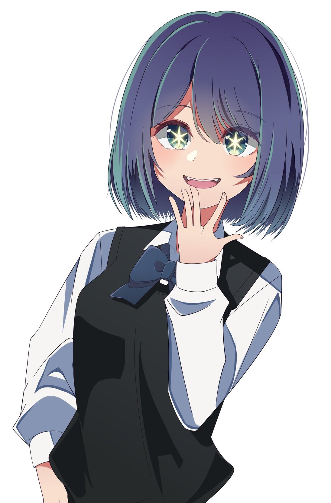 Safebooru - 1girl aqua eyes black sweater vest blue bow blue bowtie blue hair bob cut bow bowtie ...