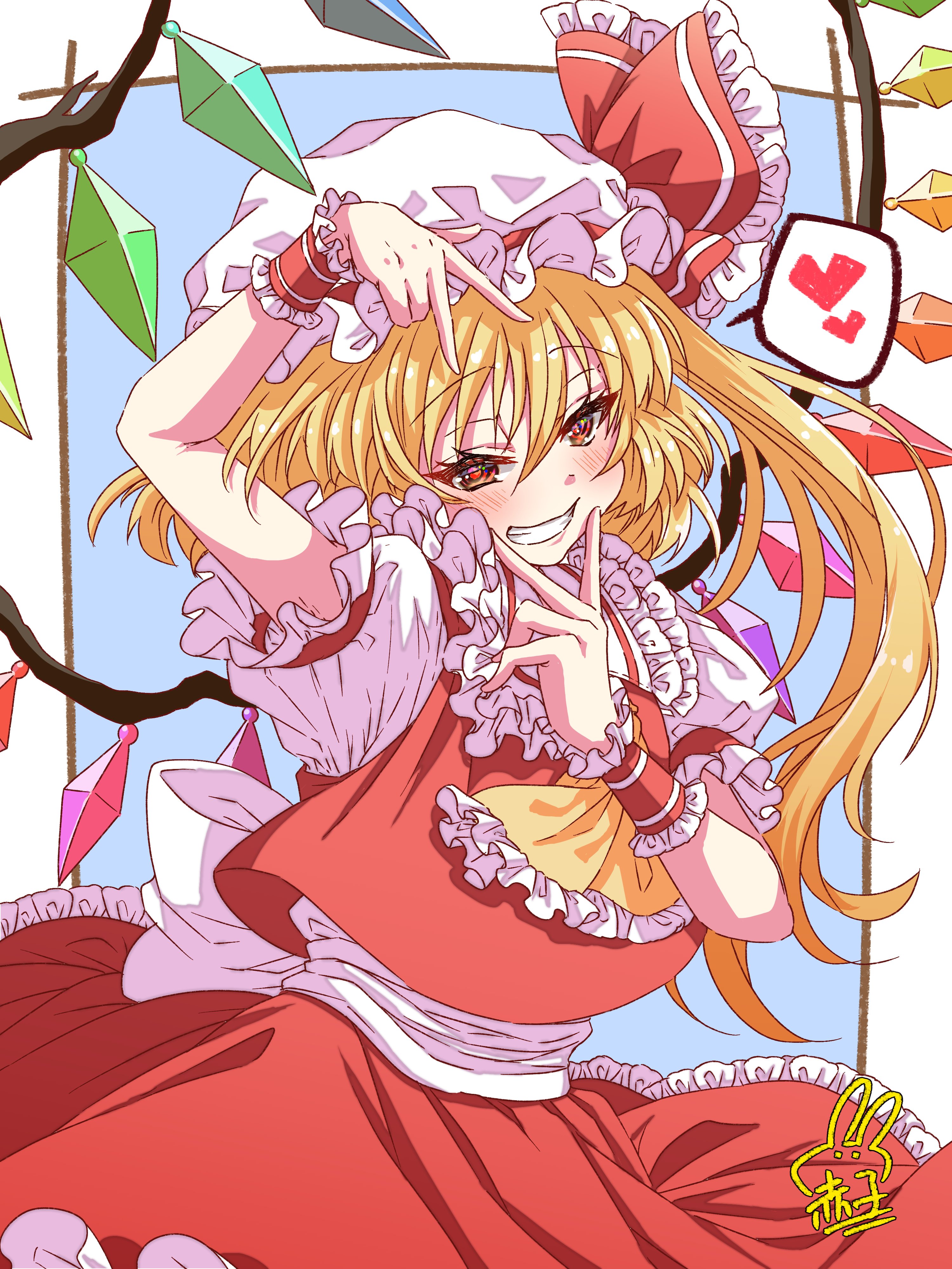 Safebooru - 1girl absurdres blonde hair bow double v flandre scarlet ...