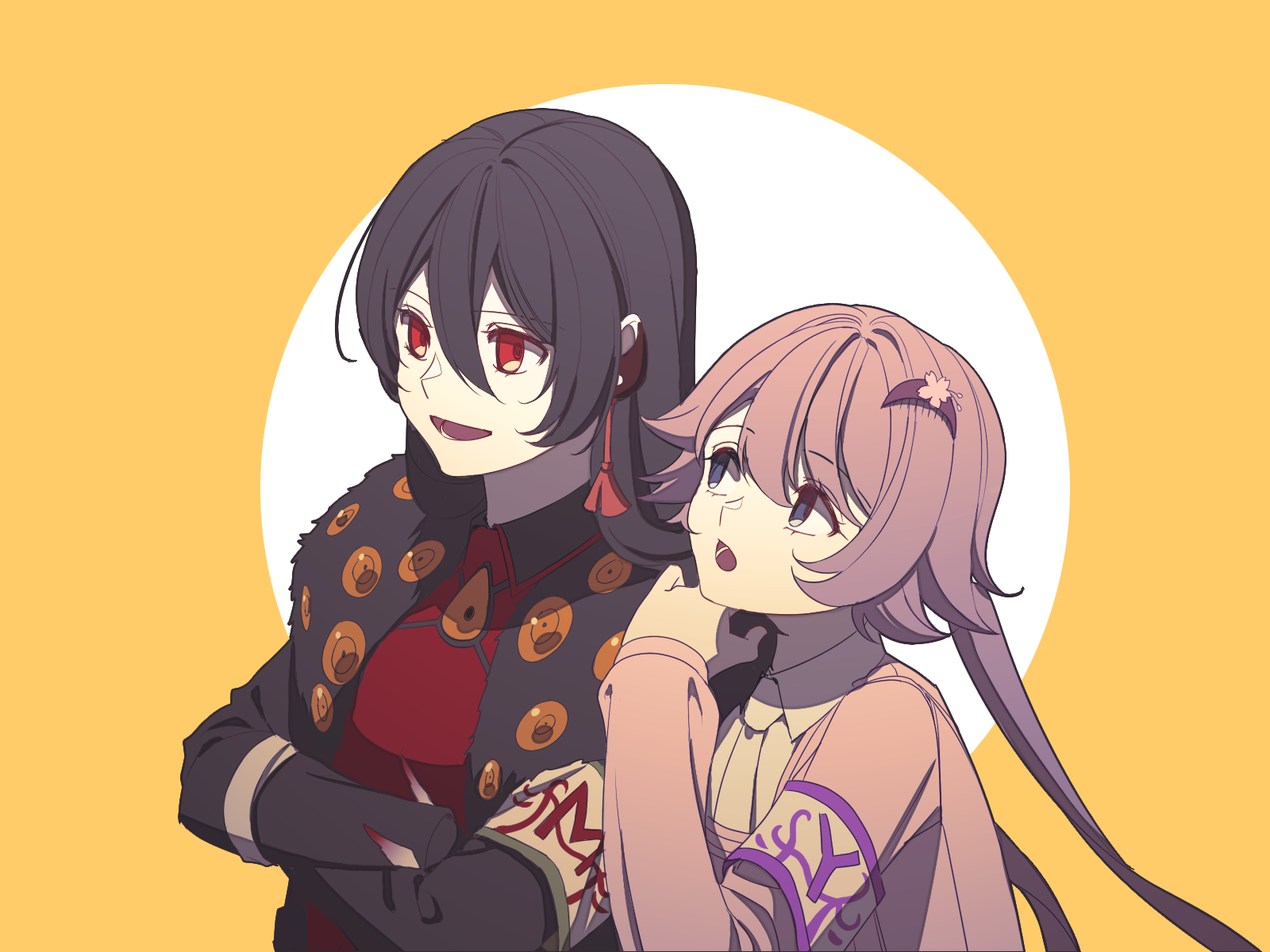 Safebooru - 2girls armband black hair black jacket blue eyes collared shirt comb commentary ...