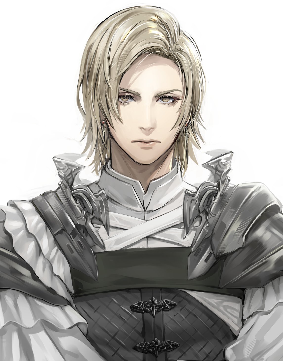 Safebooru - 1boy armor blonde hair brown eyes closed mouth dion lesage ...