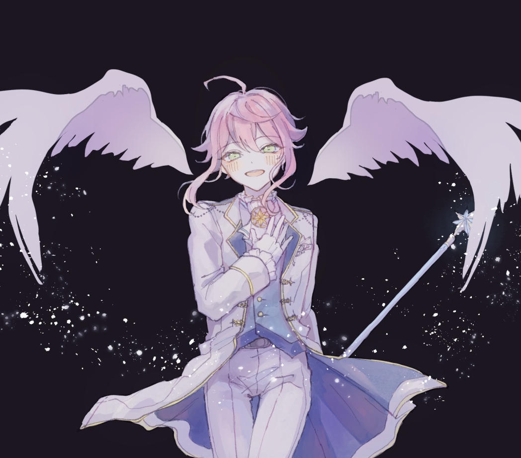 Safebooru 163yunatsu 1boy Ahoge Androgynous Angel Wings Ascot Black 6349