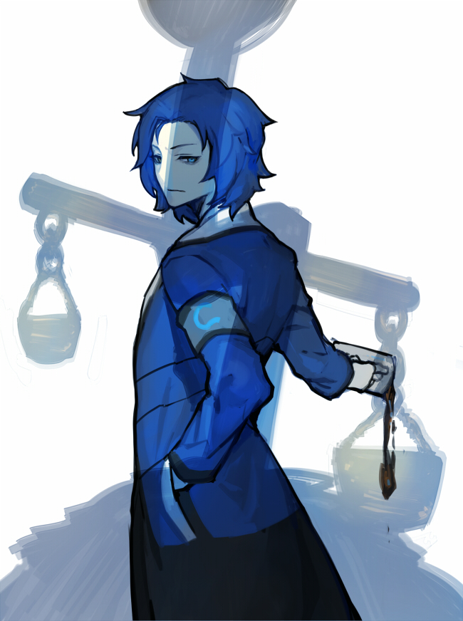 Safebooru - 1boy armband balance scale blue coat blue eyes blue hair chesed (project moon ...