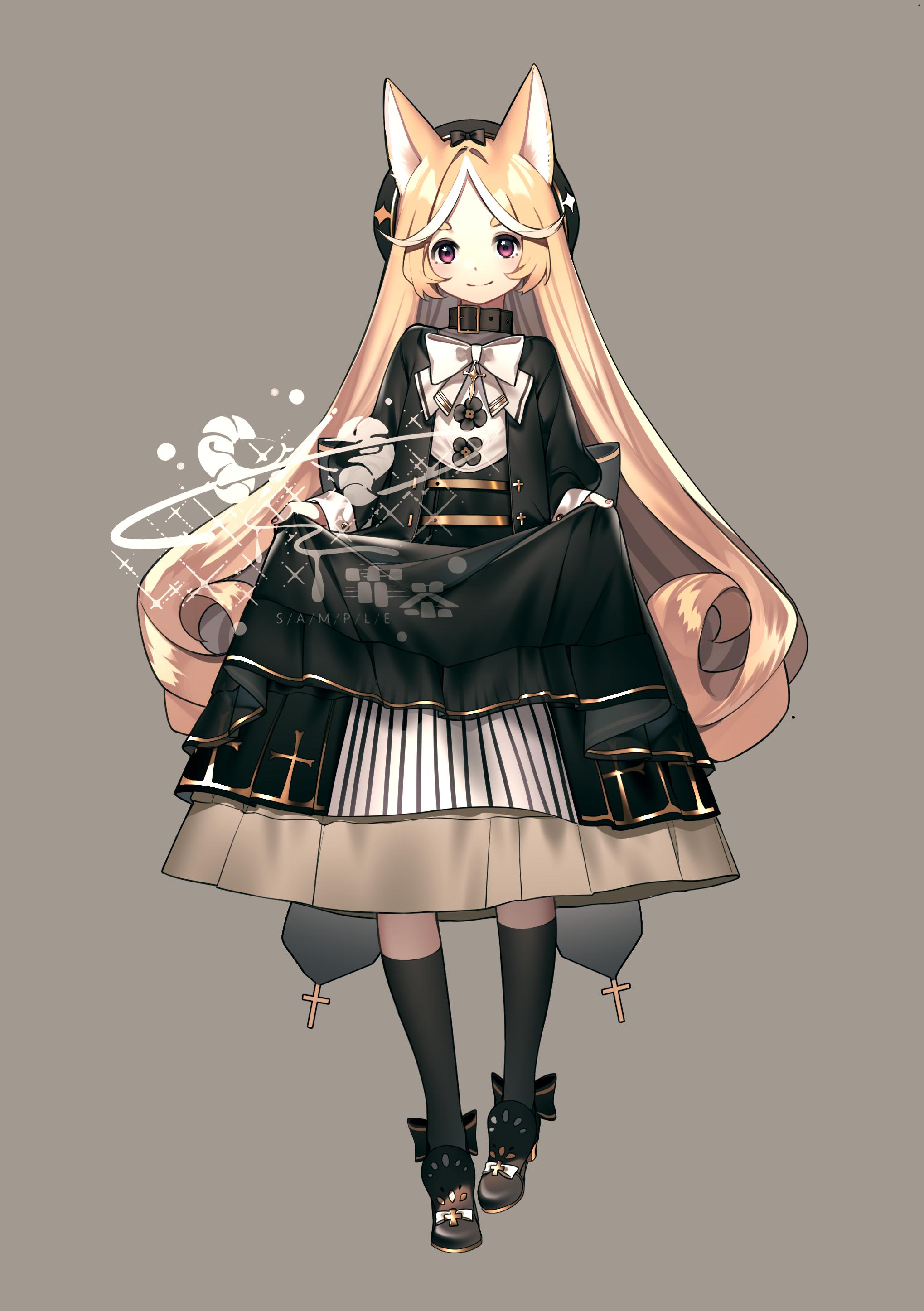 Safebooru - 1girl absurdres animal ears ankle bow artist logo artist name back bow beret black ...