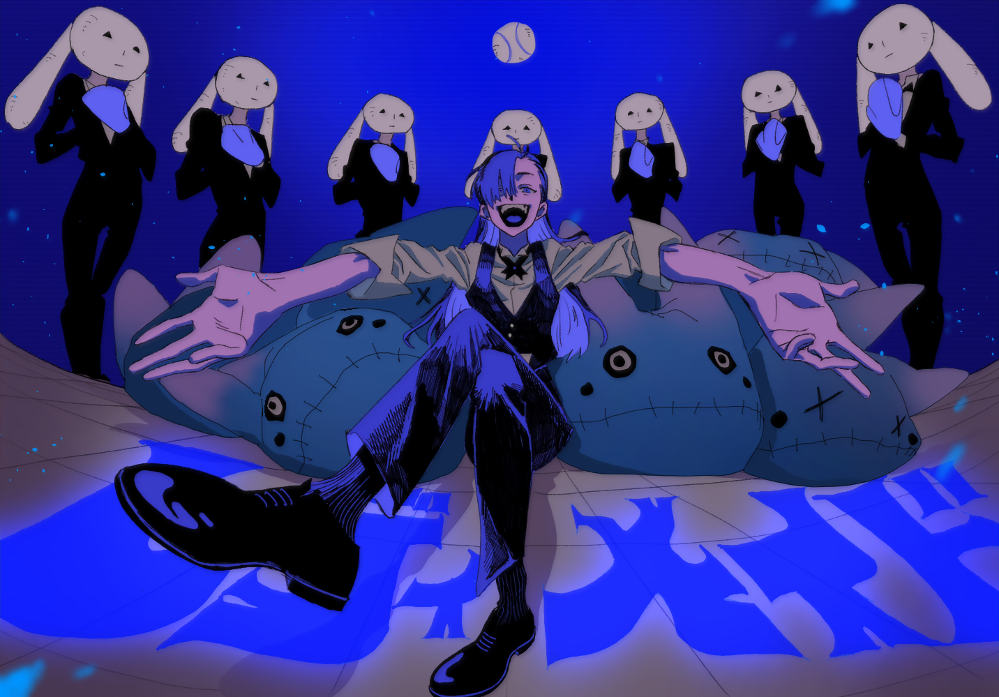 Safebooru - ado (singer) baseball blue background blue eyes blue hair ...