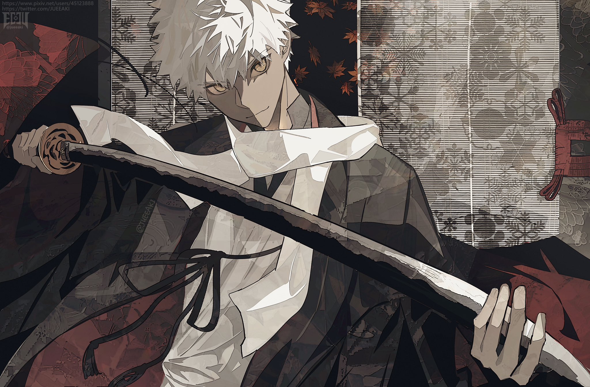 Safebooru - 1boy autumn leaves brown eyes dark-skinned male dark skin ...