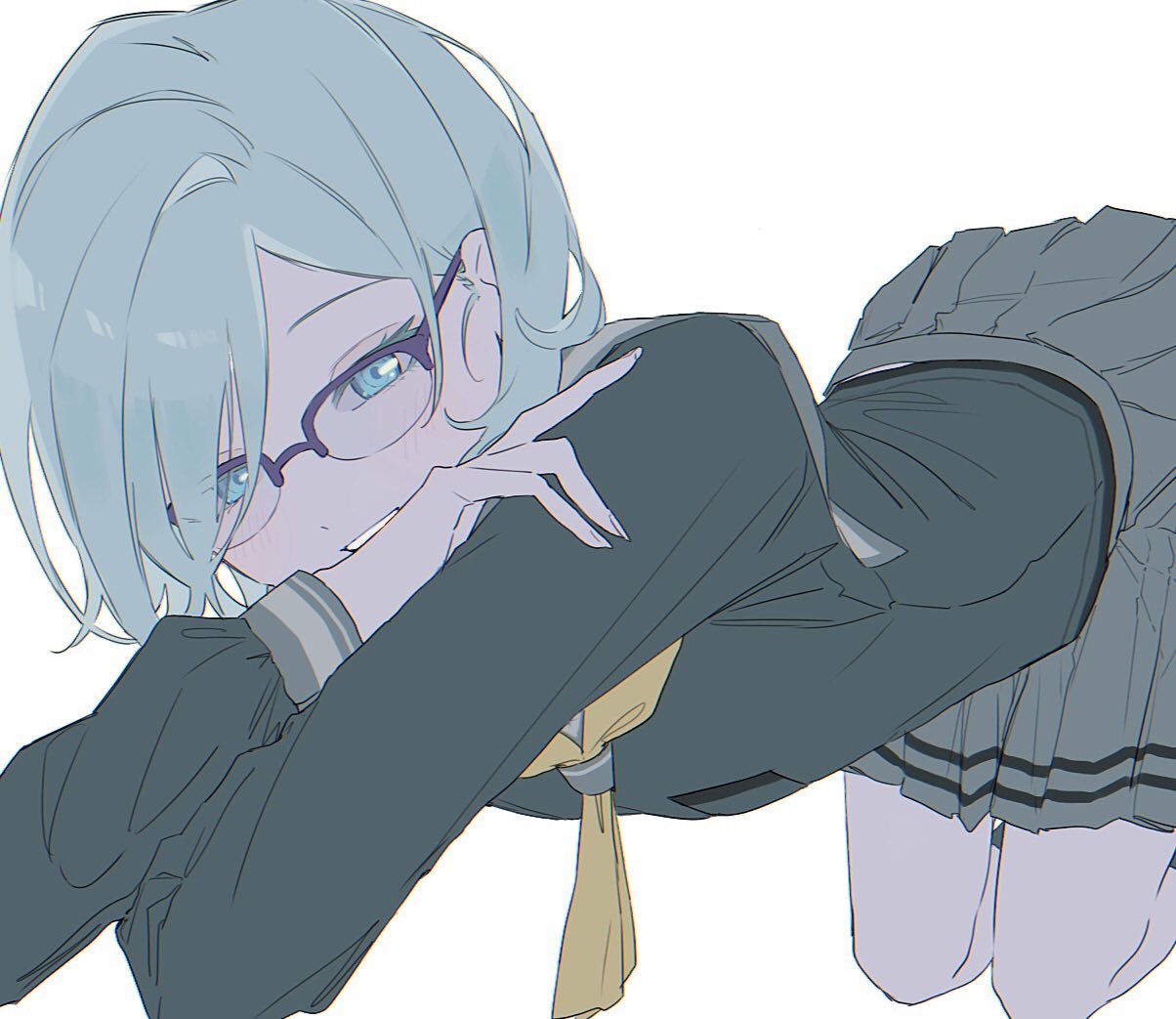 Safebooru 1girl Bent Over Blazer Blue Eyes Blue Hair Glasses Jacket 1429