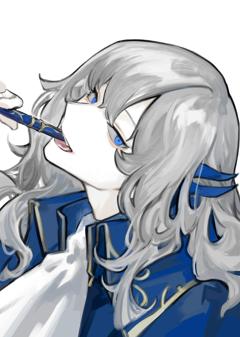 Safebooru - 1boy argalia (library of ruina) ascot biting blue eyes blue ...