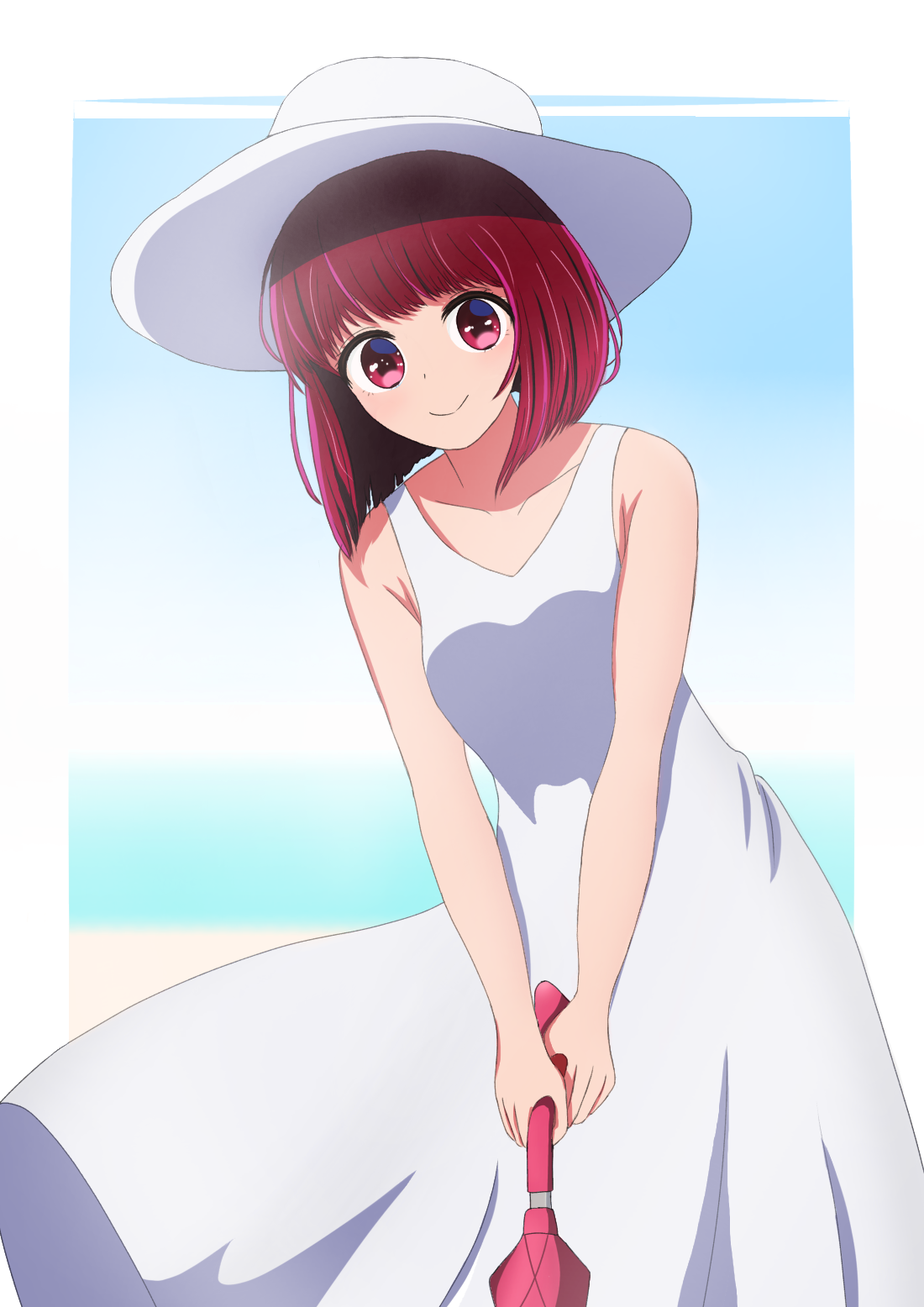 Safebooru - 1girl arima kana bare shoulders beach blue-rapid blue sky blurry blurry background ...