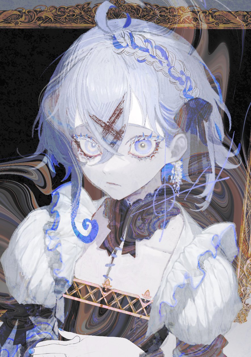 Safebooru - 1girl blue eyes closed mouth hair between eyes hair ribbon ...