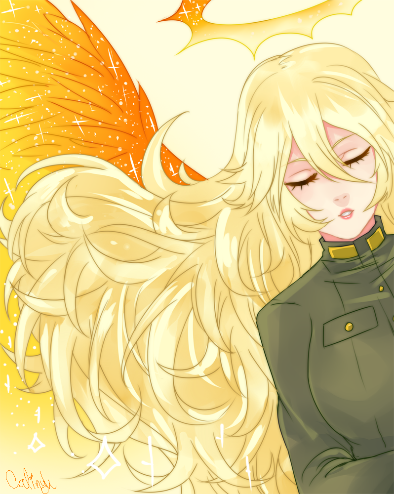 Safebooru - 1girl angel blonde hair cali-nyh closed eyes feathered wings funamusea halo igls ...