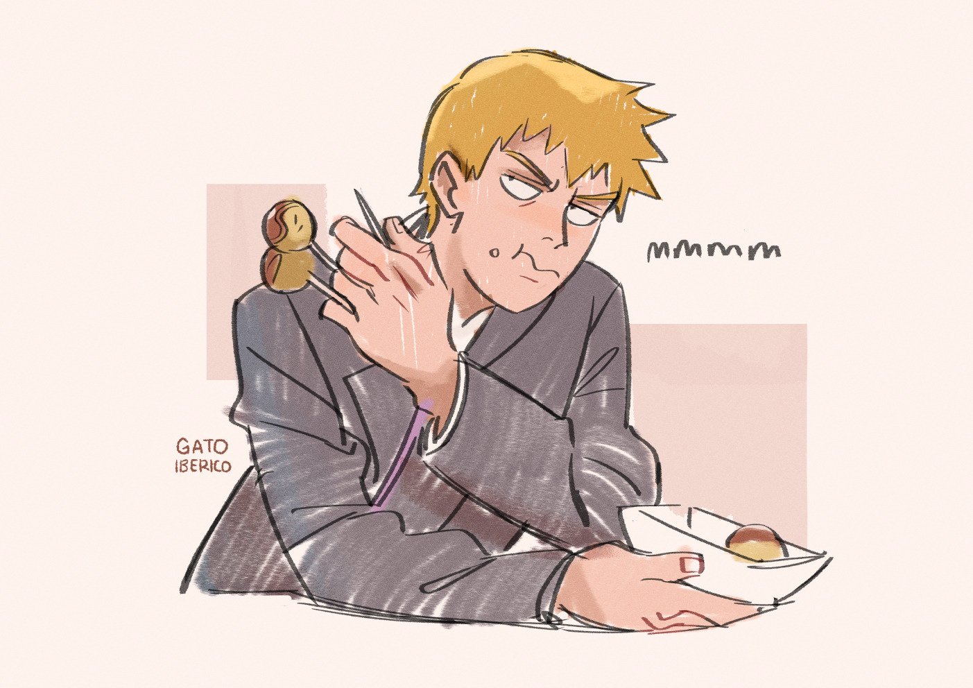 Safebooru - 1boy artist name blonde hair closed mouth commentary eating ...