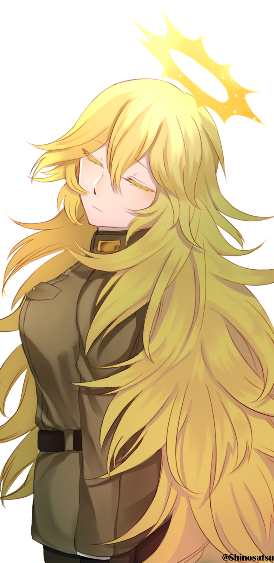 Safebooru - 1girl angel blonde hair closed eyes closed mouth cowboy shot feathered wings ...