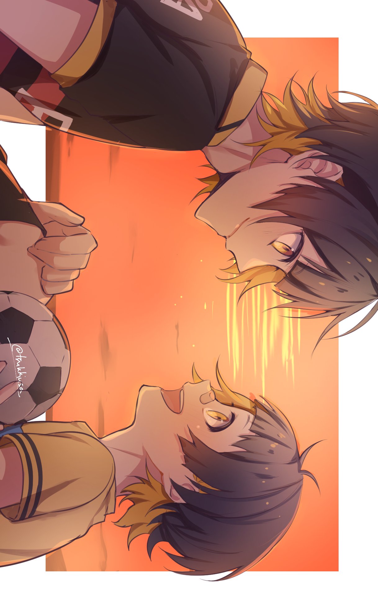 Safebooru - 2boys :d age comparison bachira meguru ball bandaid bandaid on face bandaid on nose ...