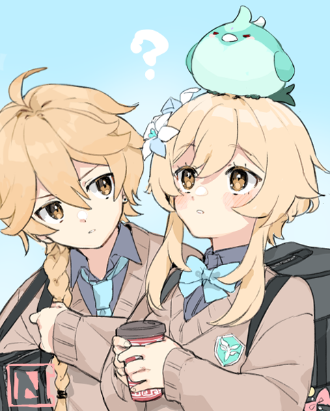 Safebooru - 1boy 1girl ? aether (genshin impact) alternate costume animal on head animalization ...