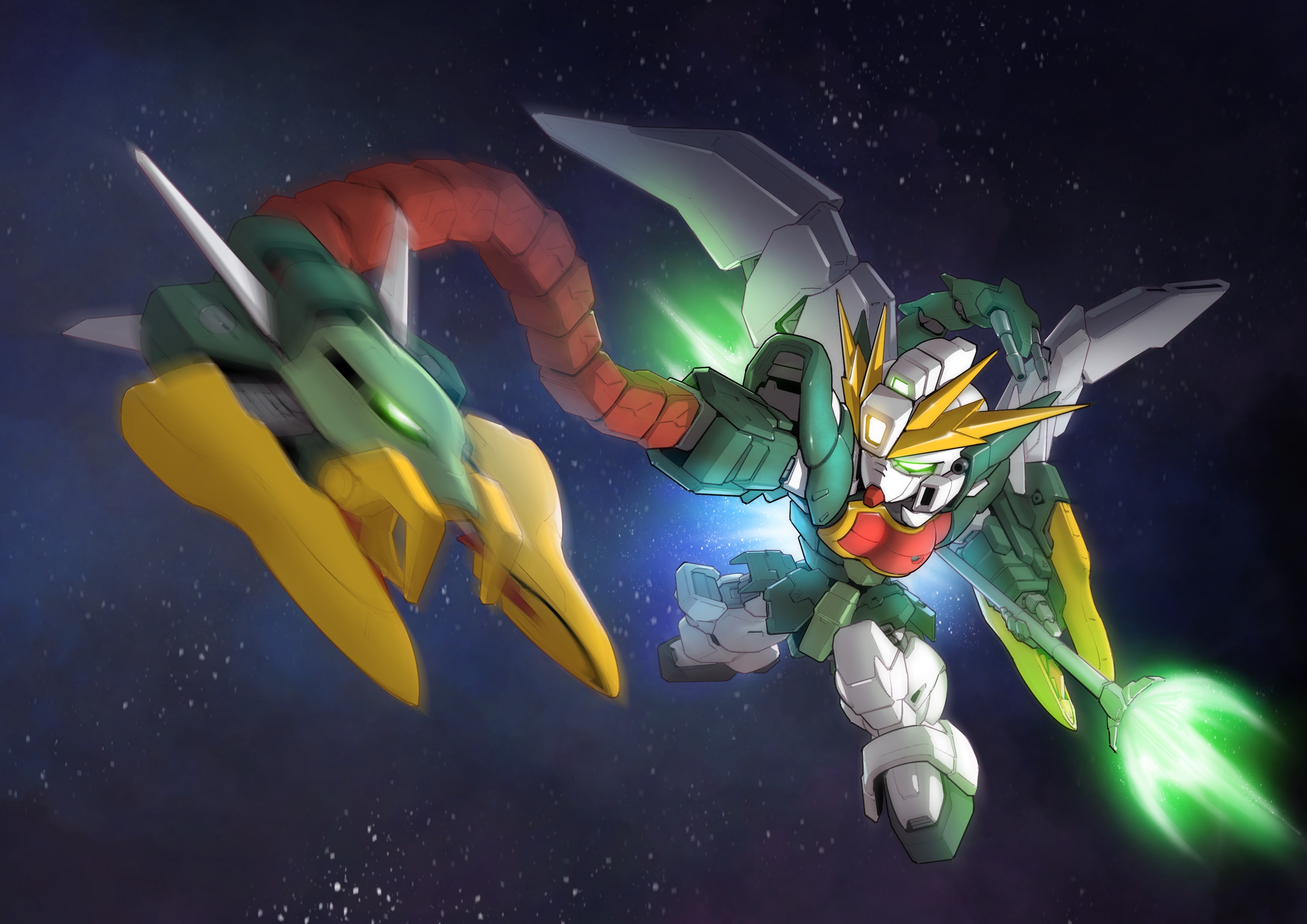 Safebooru - absurdres altron gundam beam trident chibi energy weapon exhaust foreshortening ...