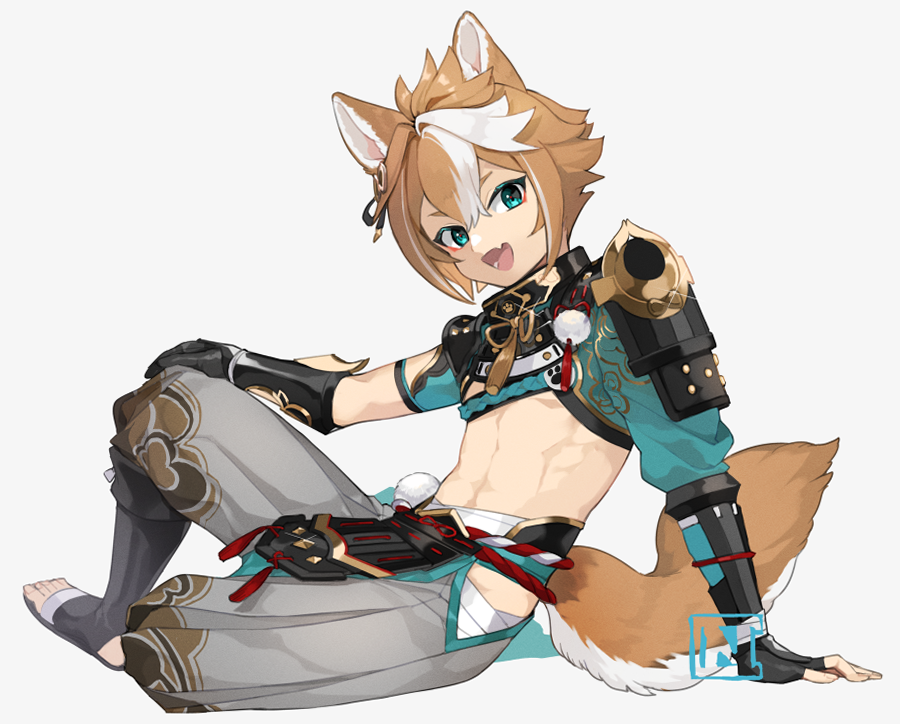 Safebooru - 1boy animal ears armor bandages blue eyes brown hair choco c14 dog boy dog ears dog ...