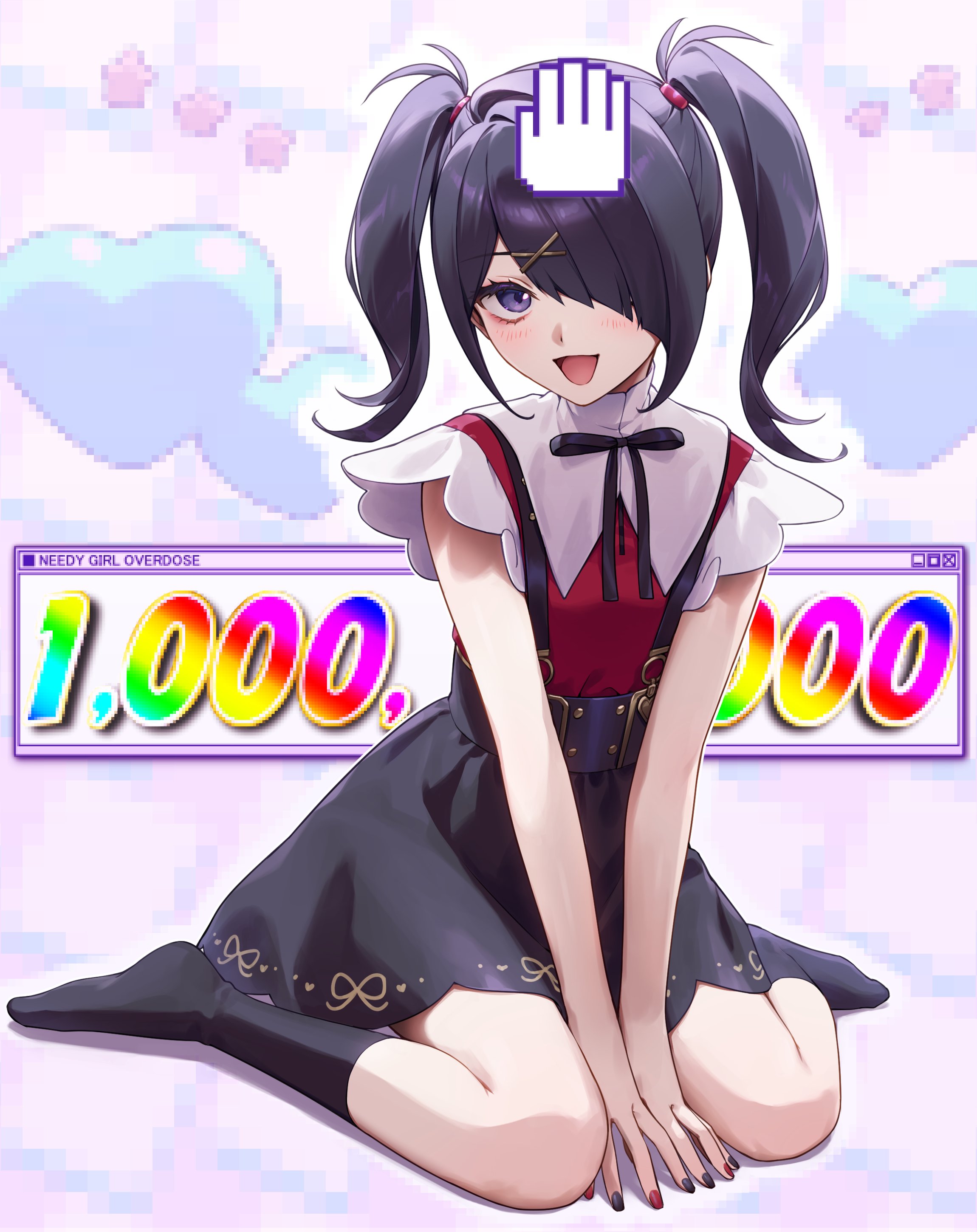 Safebooru - 1girl :d absurdres akabino ame-chan (needy girl overdose) between legs black hair ...