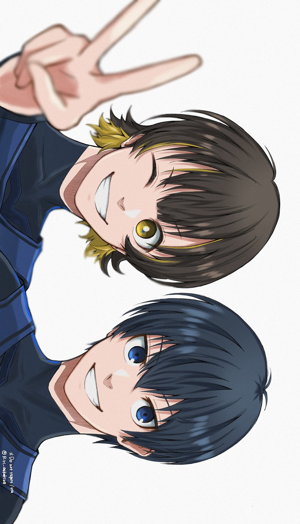 Safebooru - 2boys bachira meguru black bodysuit black hair blonde hair blue eyes blue lock blue ...