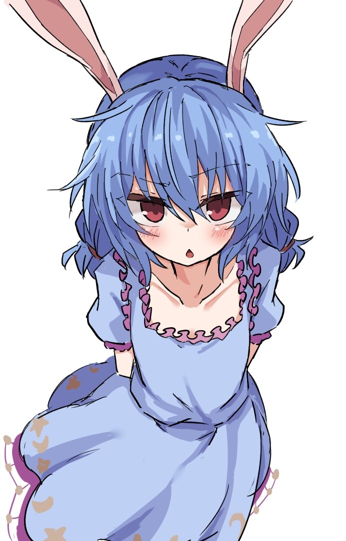Safebooru - 1girl animal ears arms behind back blue dress blue hair chestnut mouth collarbone ...