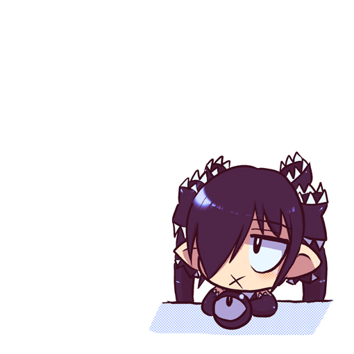 Safebooru - 1girl :x arms on table backbeako backbeard black dress ...