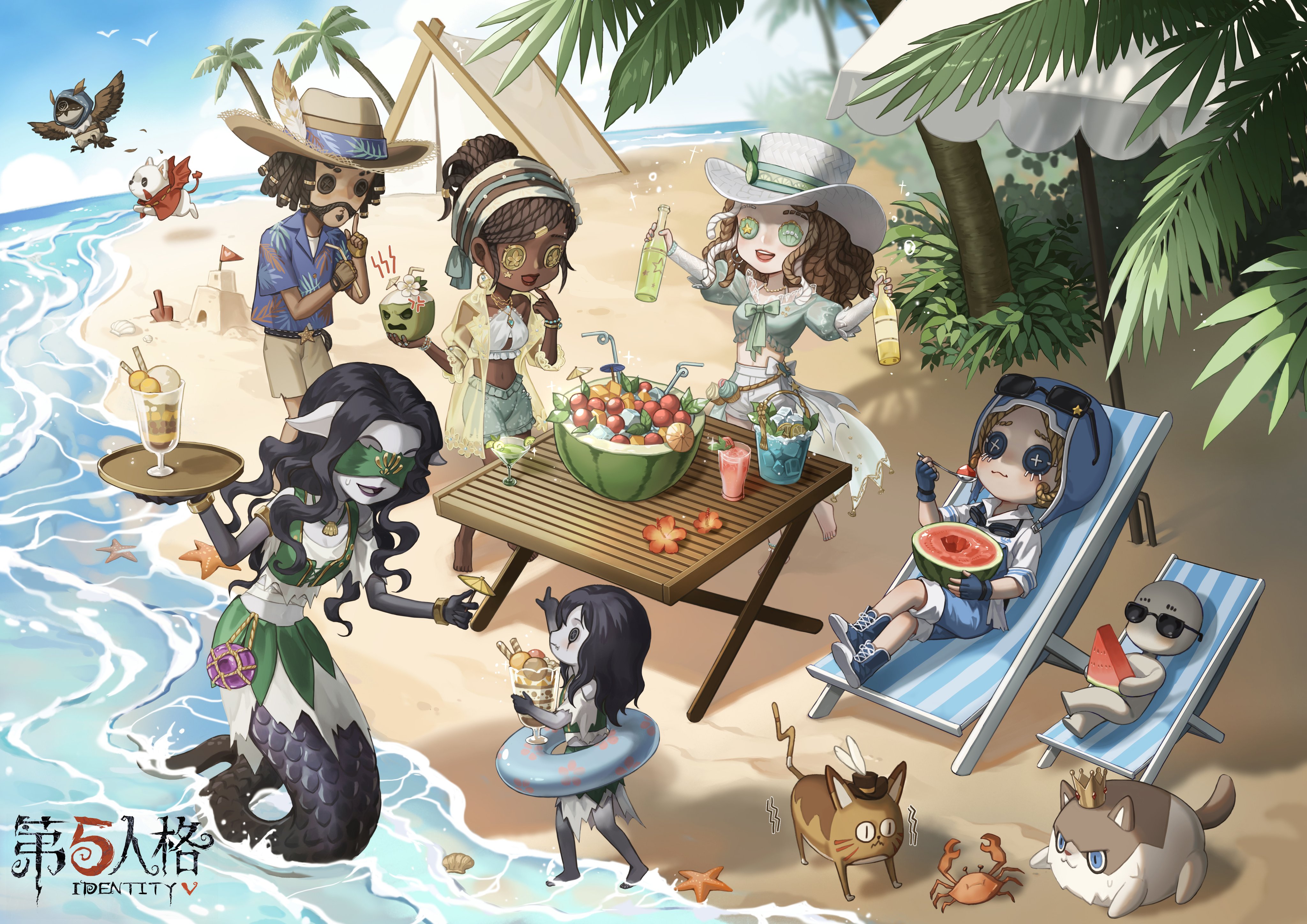 Safebooru - 1boy 1other 5girls :3 absurdres alcohol anger vein barefoot ...