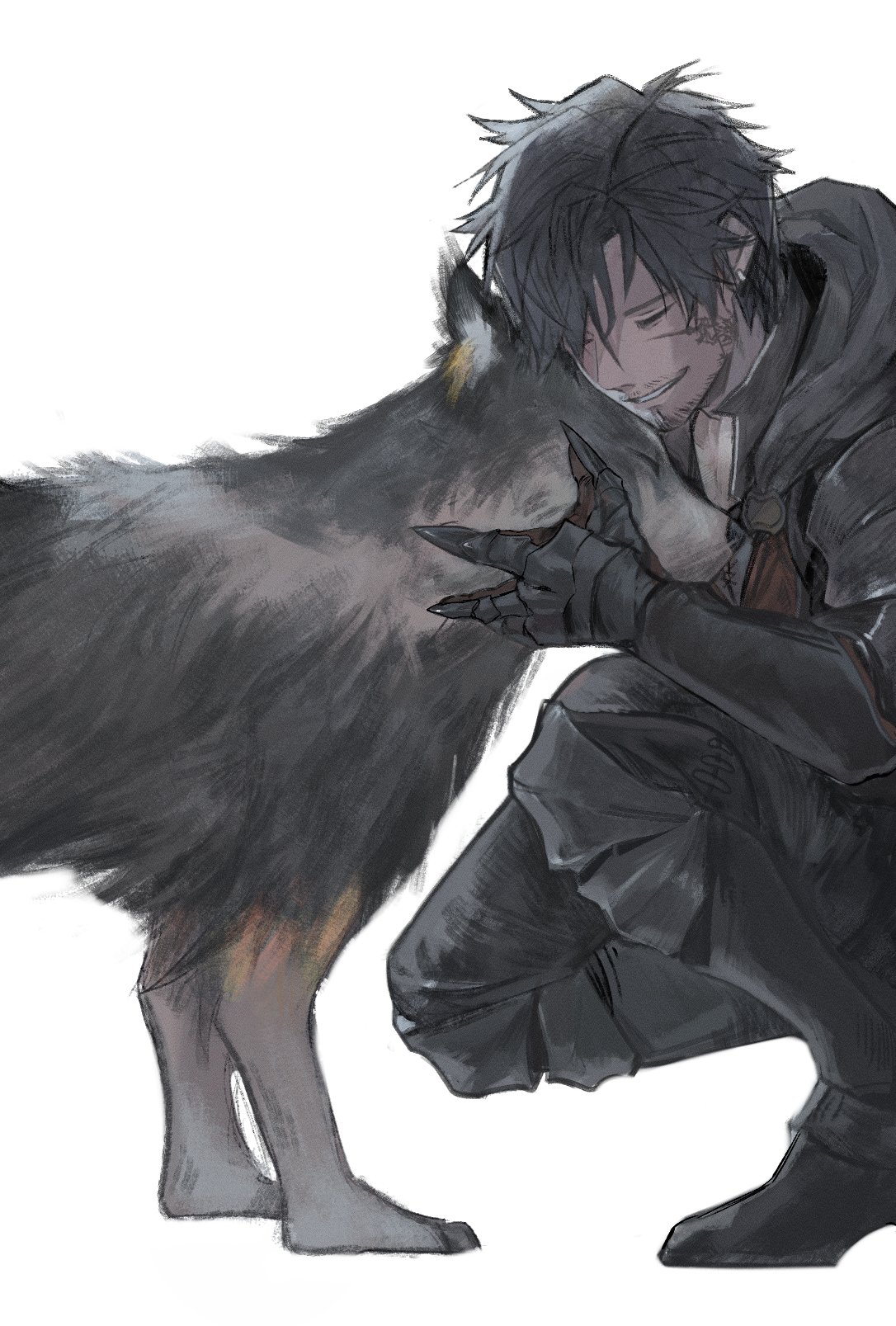 Safebooru - 1boy animal beard stubble black cape black footwear black ...