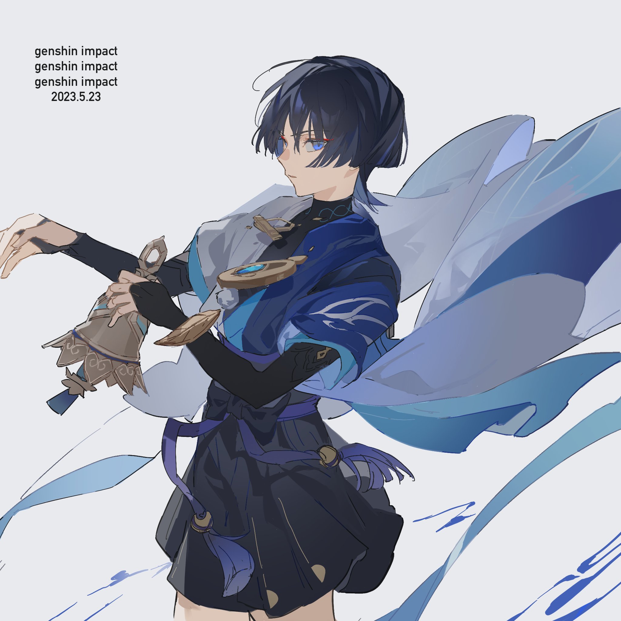 Safebooru - 1boy bishounen blue eyes blue hair cowboy shot dated ...
