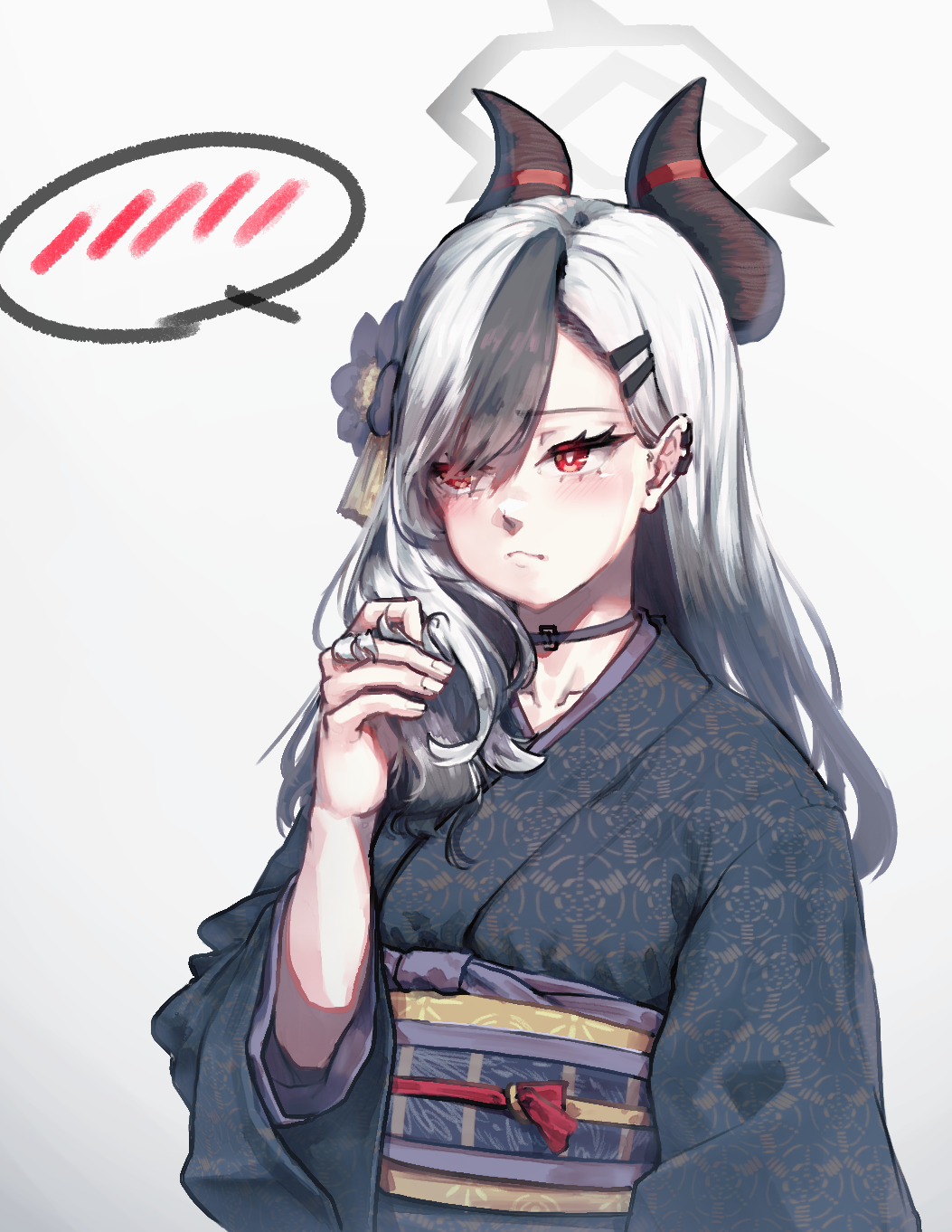 Safebooru - 1girl black choker black hair black kimono blue archive choker collarbone commentary ...