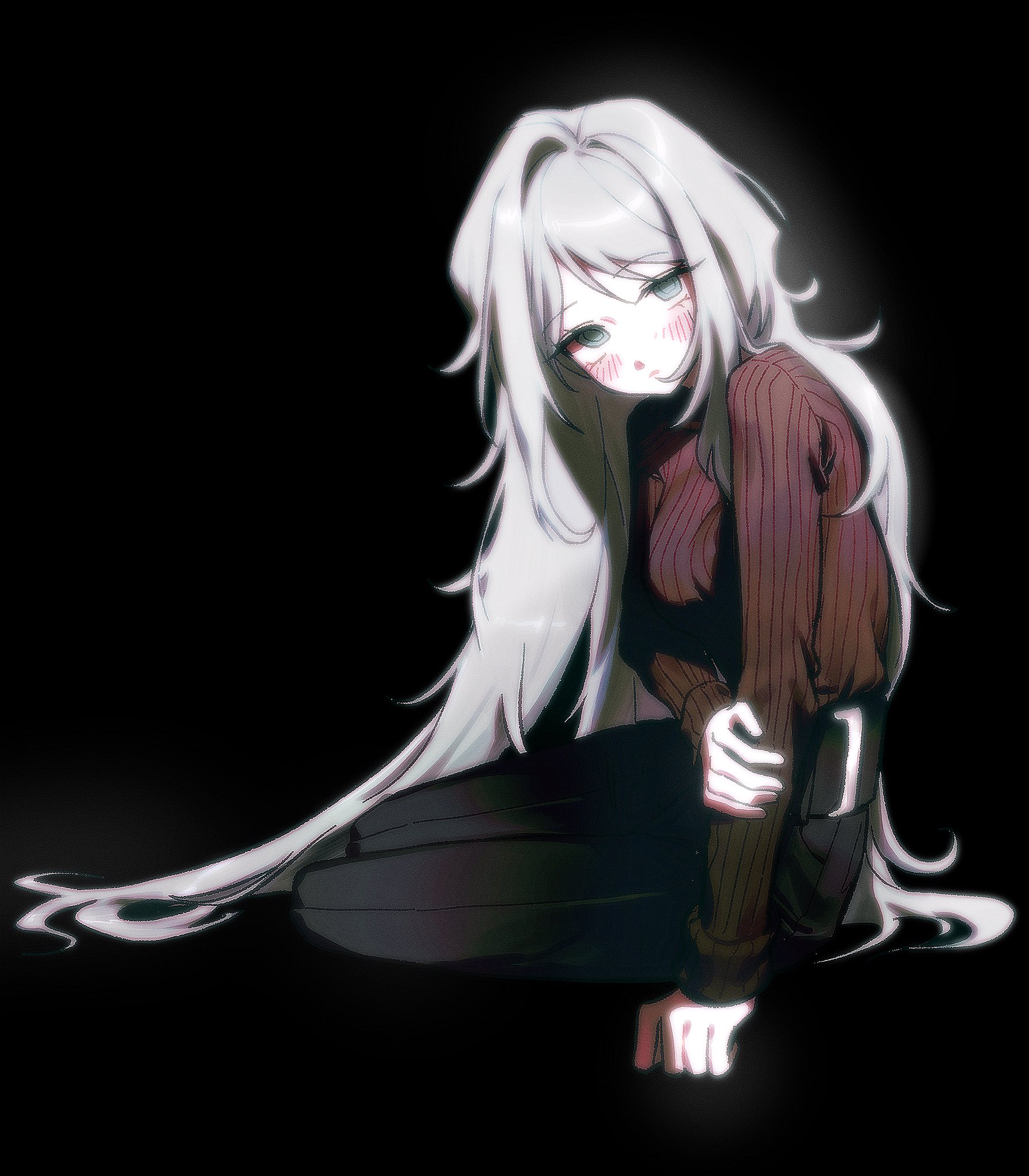 Safebooru - 1girl alternate hair length alternate hairstyle belt black background black pants ...