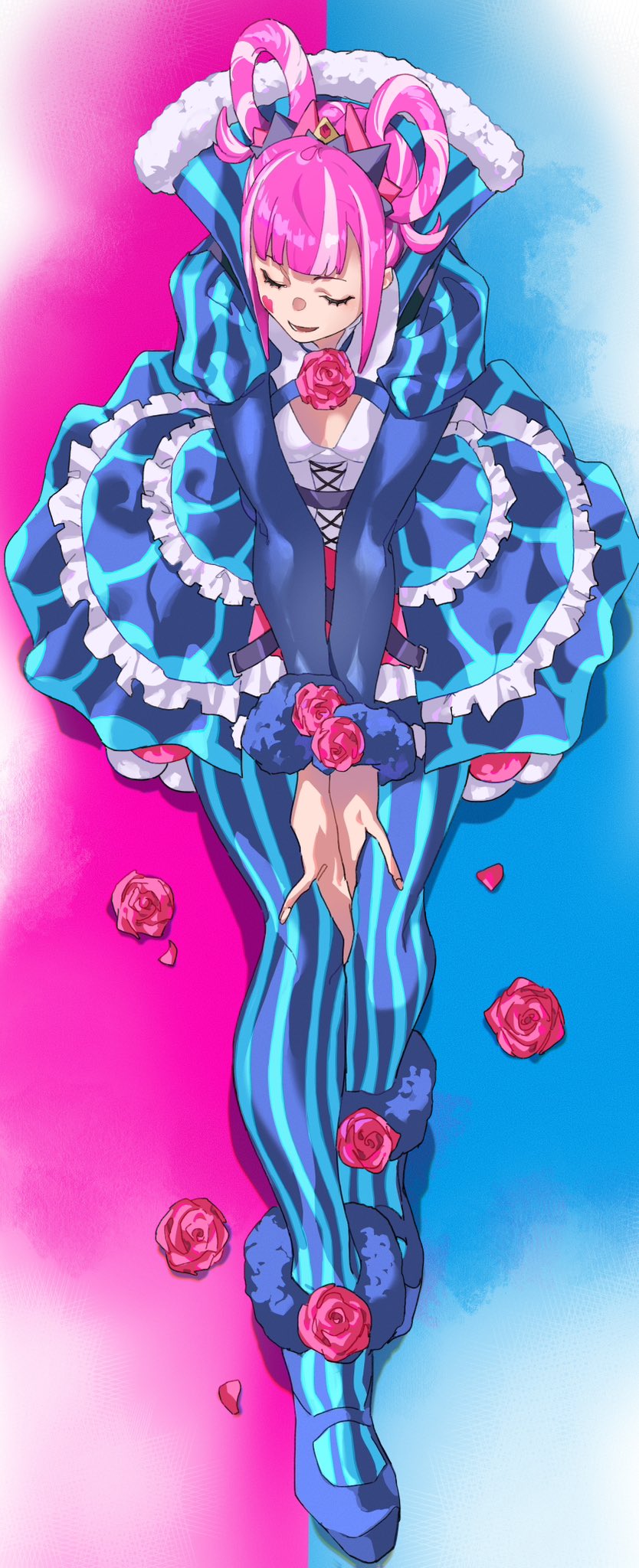 Safebooru - 1girl blue background blue dress blunt bangs closed eyes commentary dress fire ...