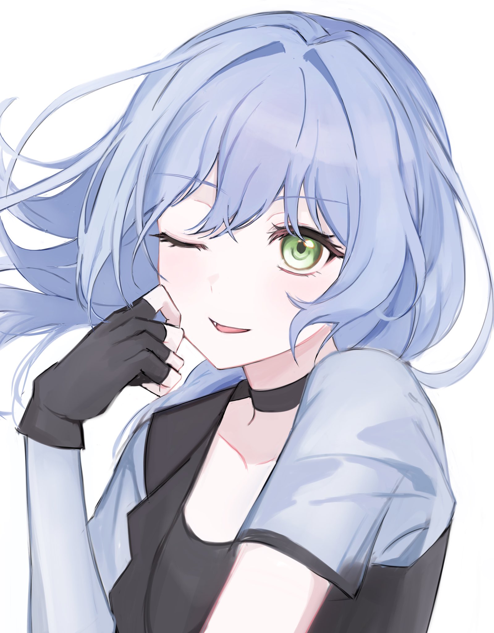 Safebooru - 1girl asahi rokka asymmetrical sleeves bang dream! black choker black gloves blue ...