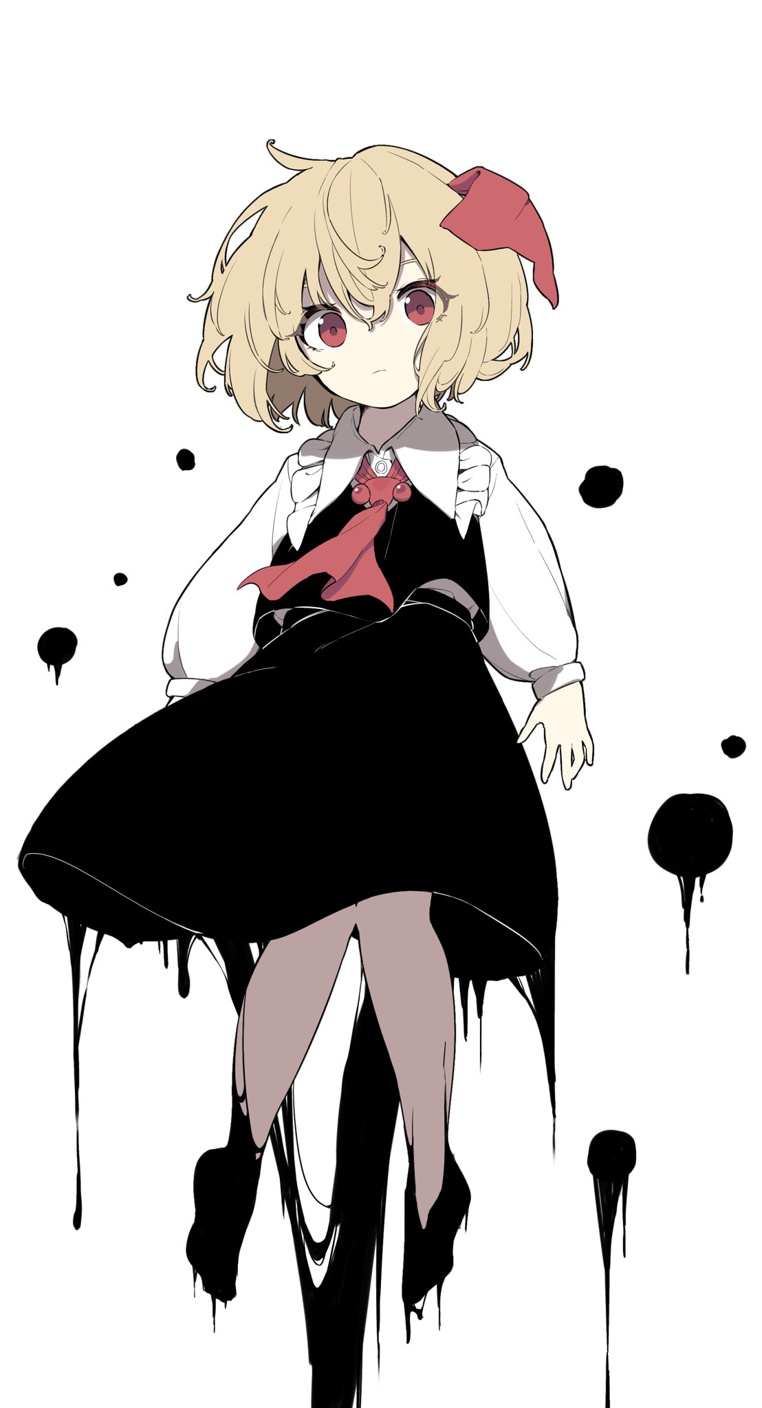 Safebooru - 1girl ascot black skirt black vest blonde hair closed mouth collared shirt darkness ...