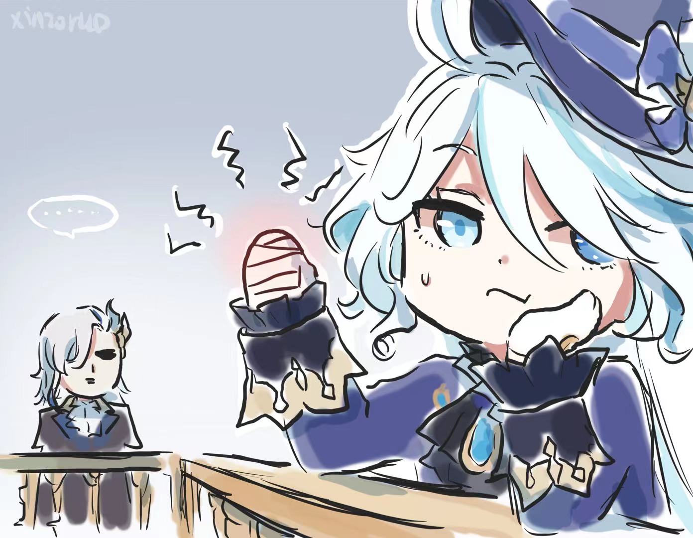 Safebooru - 1boy 1girl ahoge bandaged hand bandages blue eyes blue hair blue headwear blue ...