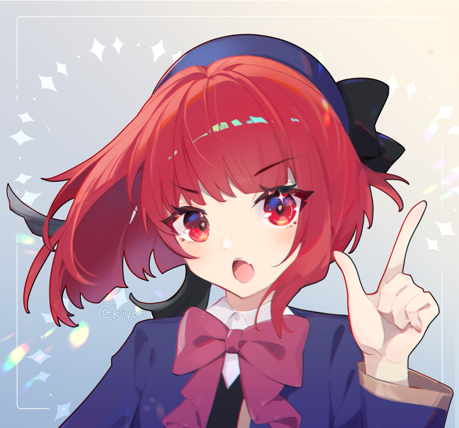 Safebooru - 1girl arima kana beret black bow black vest blue headwear blue jacket blush bob cut ...