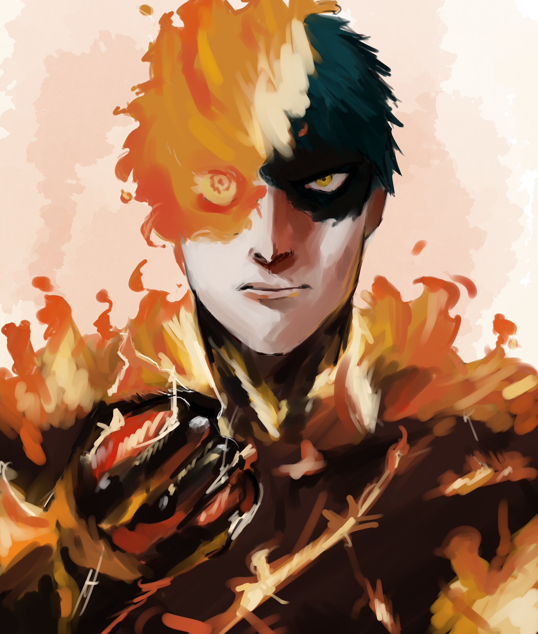 Safebooru - 1boy agni (fire punch) agni face (meme) black hair burn ...