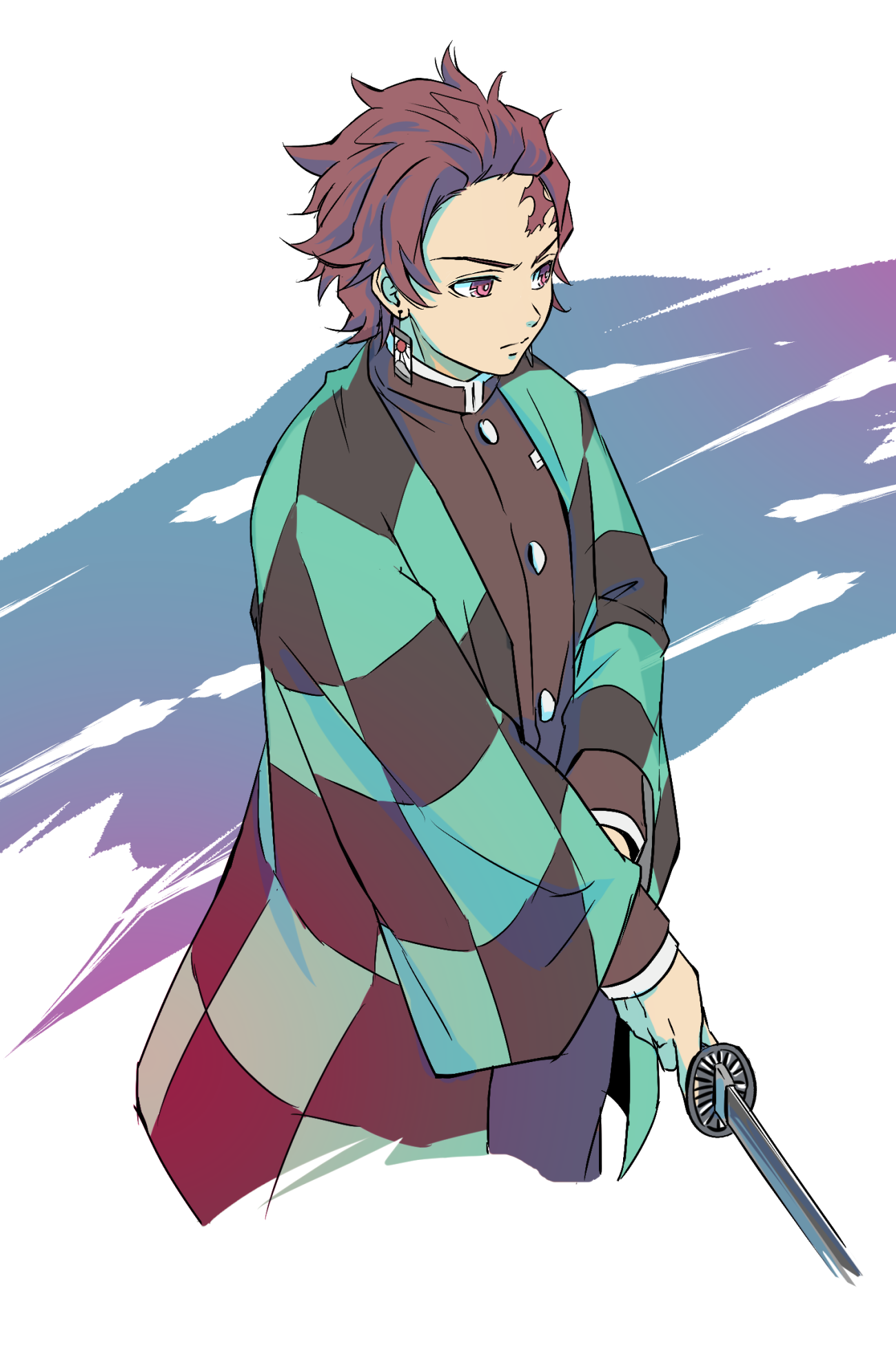 Safebooru - 1boy checkered clothes checkered haori closed mouth cowboy ...