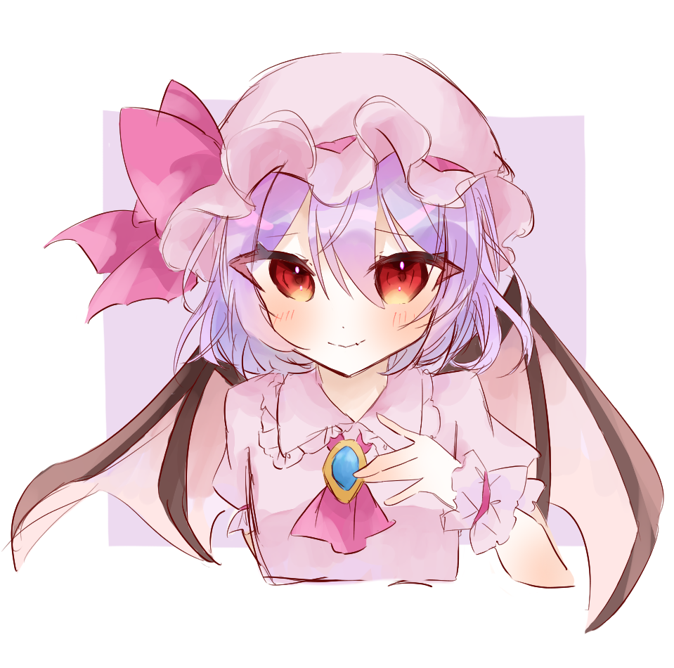 Safebooru 1girl Ascot Bat Wings Blue Brooch Blush Breasts Brooch Closed Mouth Cropped Torso